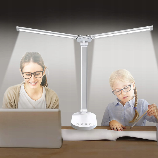 Lampa biurkowa LED podwójna MOCNA + ładowarka na biurko BIAŁA sterowana